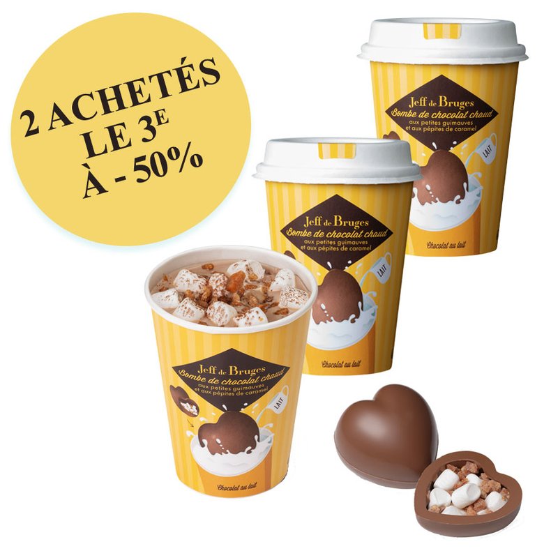 Chocolat chaud, 3 bombes cœur de chocolat lait caramel et ses petites ...