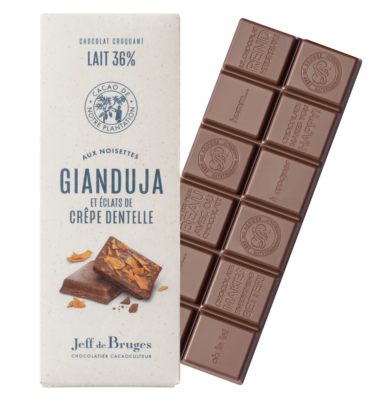 Bar No. 6 milk chocolate with 36% cocoa gianduja and feuillantine