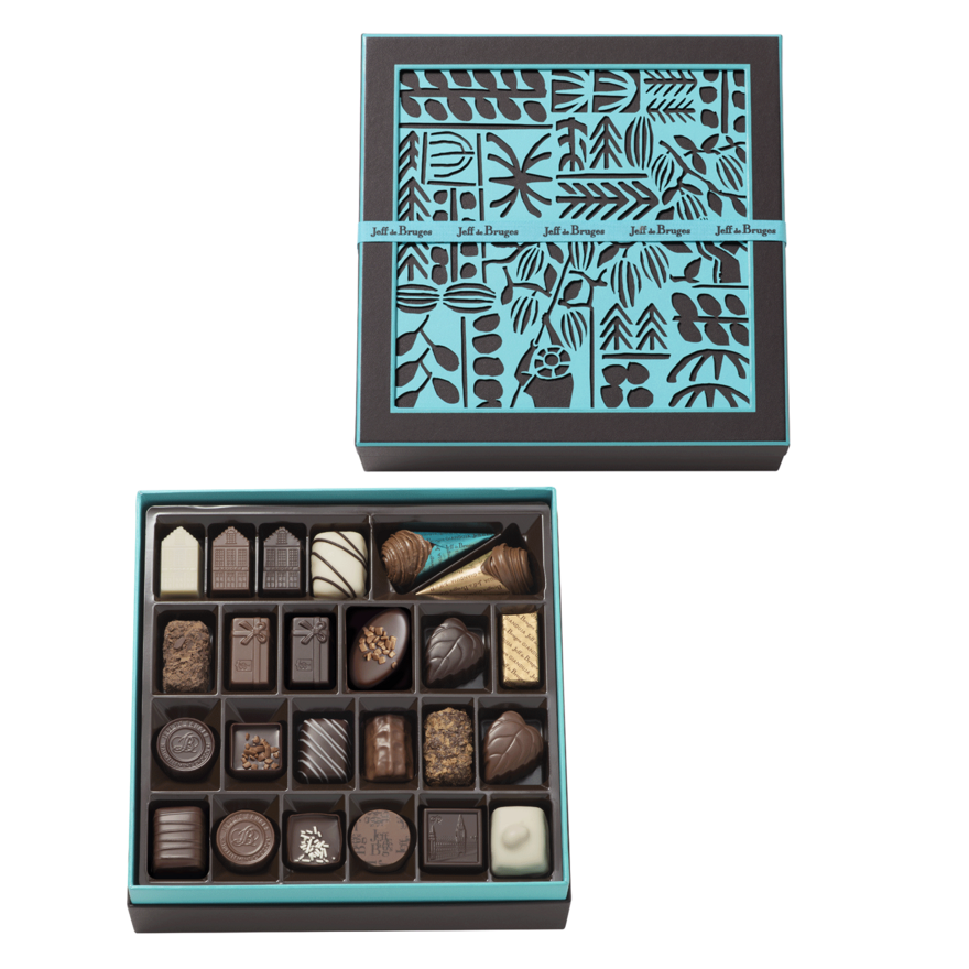 Brown square box of 48 assorted chocolates