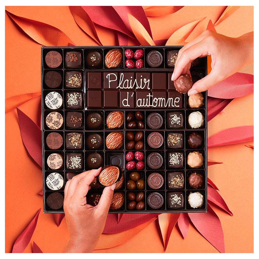 Assorted Autumn Chocolates Box with 80% Dark Chocolate Bar