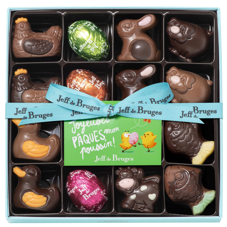 Chocolats Pâques, Boite de 12 animaux et 4 oeufs fourrés en chocolat ...
